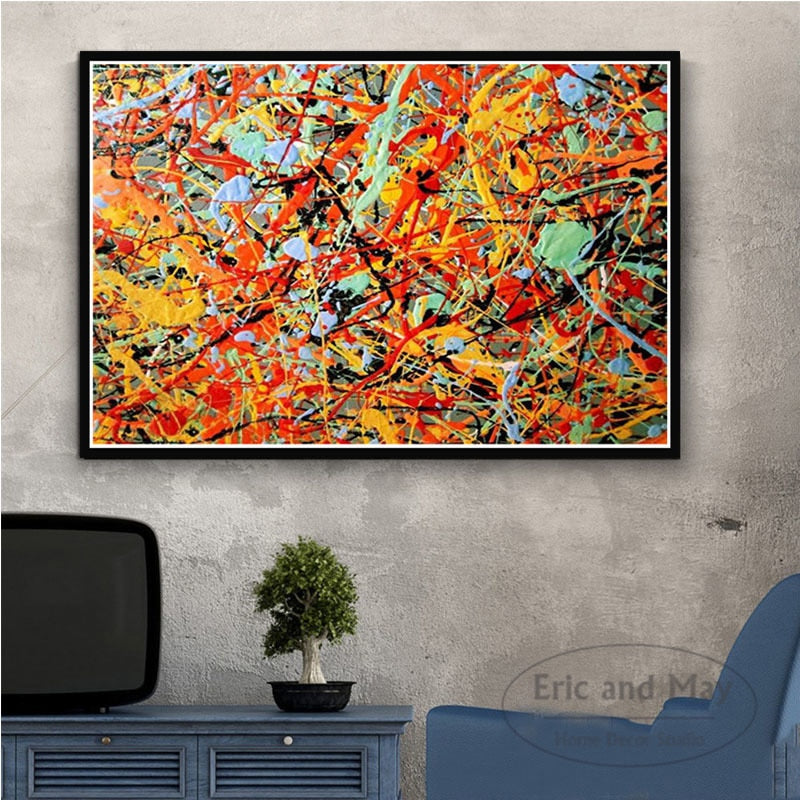 Cadre Jackson Pollock fond orange | La maison des tableaux