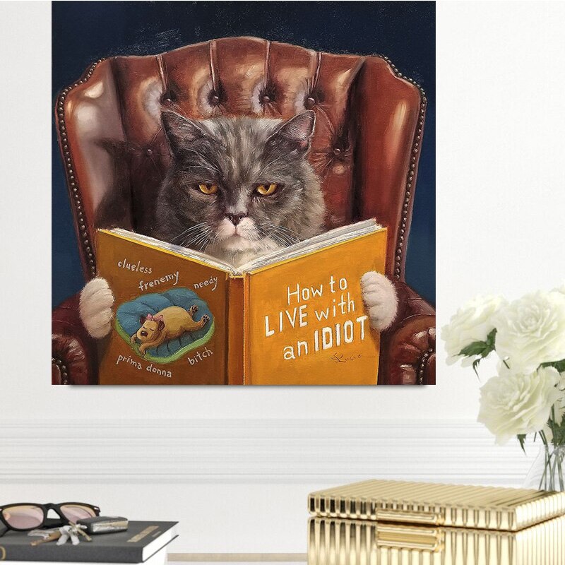 tableau chat qui lit un journal | La maison des tableaux